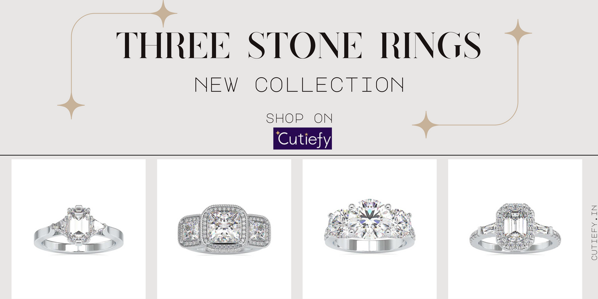 Buy Moissanite Three Stone Rings for Her | Cutiefy